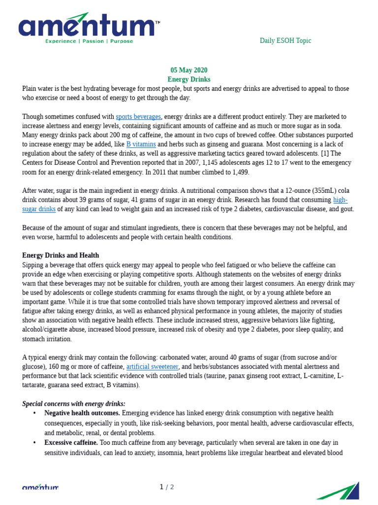 Energy Drinks: Risks for Youth | PDF | Caffeine | Drink