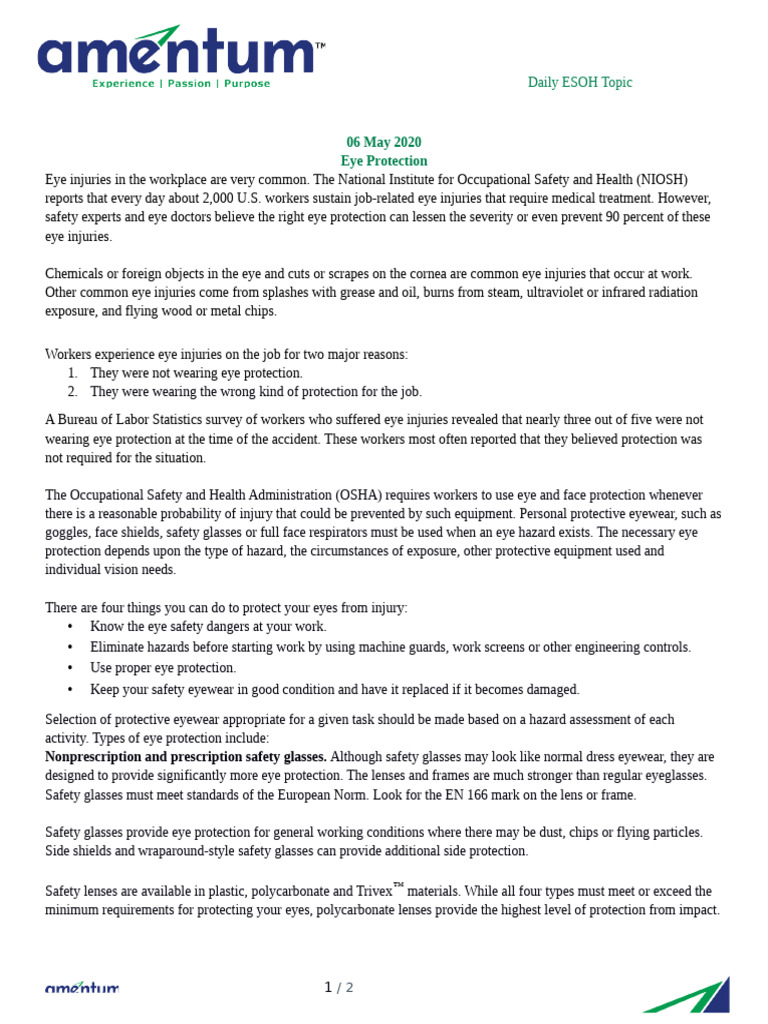 DST - Eye Protection 06may2020 | PDF | Glasses | Safety