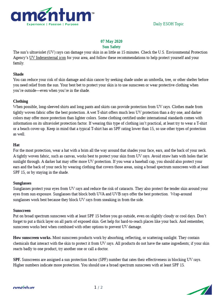 DST - Sun Safety 07may2020 | PDF | Sunscreen | Ultraviolet