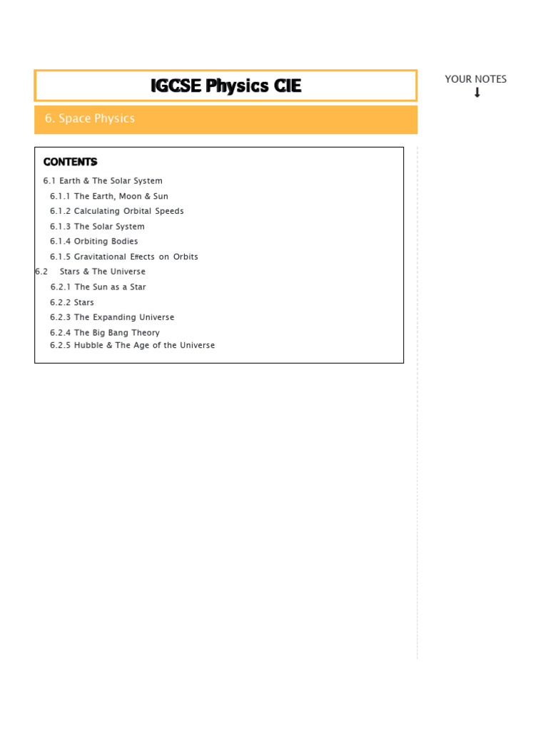 O Level Space Physics Notes | PDF | Stars | Solar System