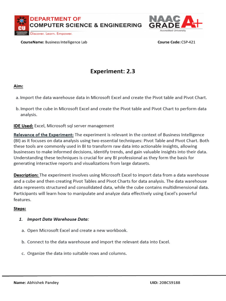 Abhishek Pandey - BI Lab - Exp 7 | PDF | Microsoft Excel | Data