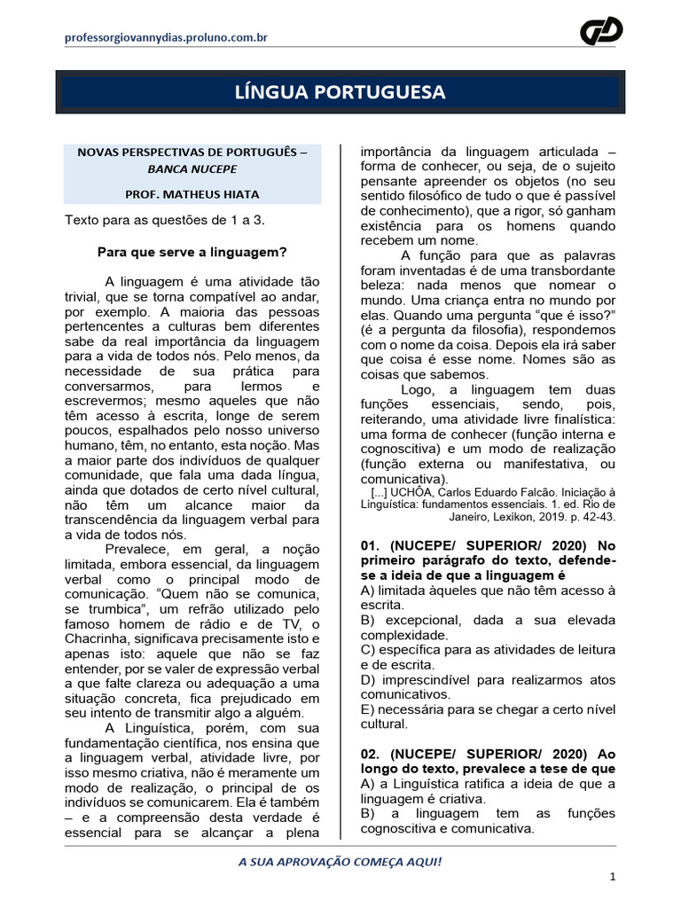 Português Nucepe - Live 29.05 | PDF | Conhecimento | Linguística