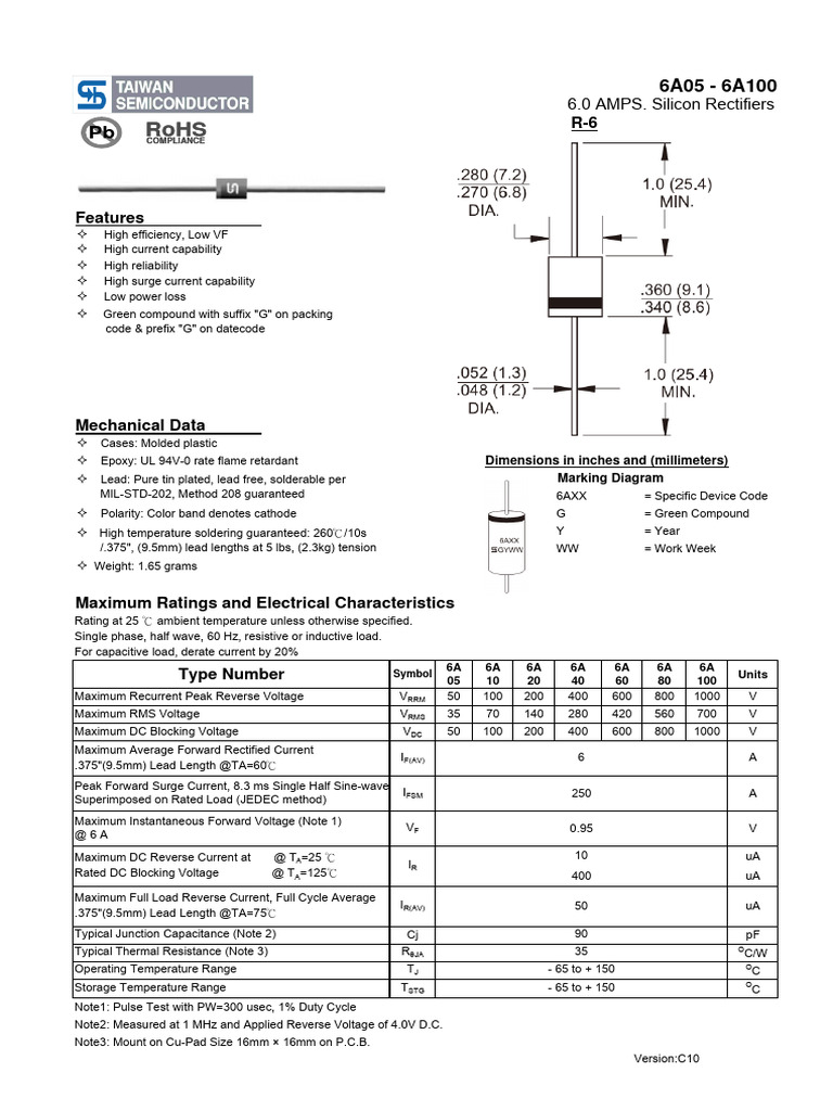 Taiwan Semiconductor 05042021 6A05-6A100 | PDF | Rectifier | Electronics
