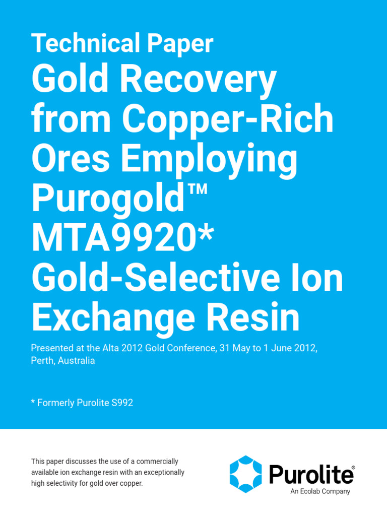 Gold Recovery Using Purolite Resin | PDF | Cyanide | Ph