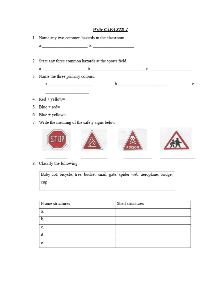 CAPA Practice Questions for Std 2 | PDF | Language Arts & Discipline | Art