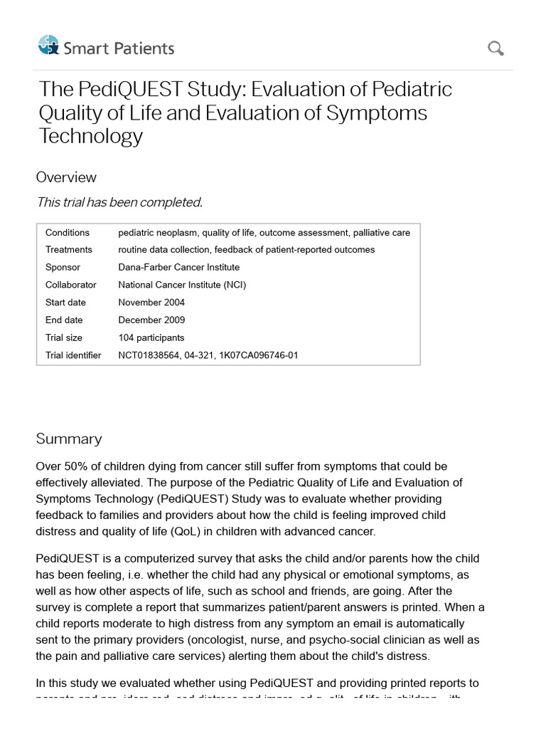 The PediQUEST Study - Evaluation of Pediatric Quality of Life and ...