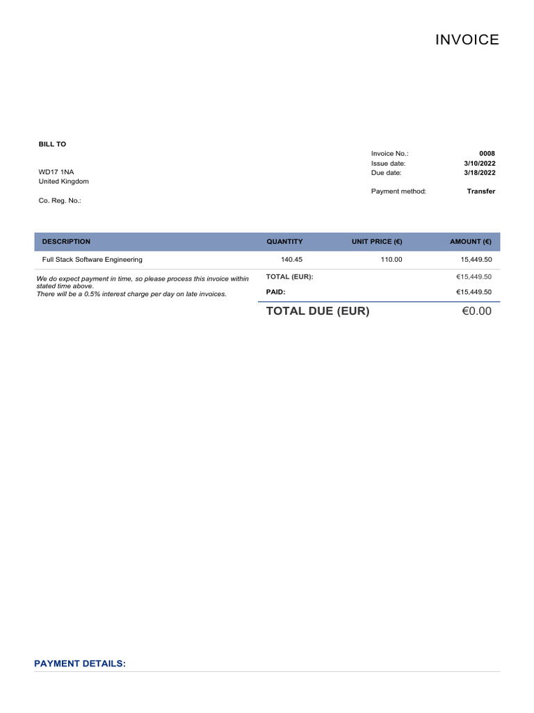 Invoice: Total Due (Eur) | PDF