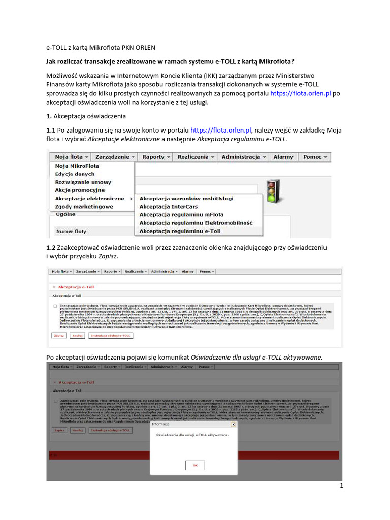 Instrukcja Obslugi Programu ETOLL Mikroflota | PDF