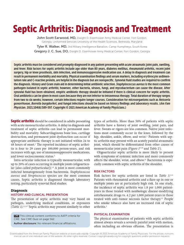 Septic Arthritis: Diagnosis and Treatment | PDF | Arthritis | Sepsis
