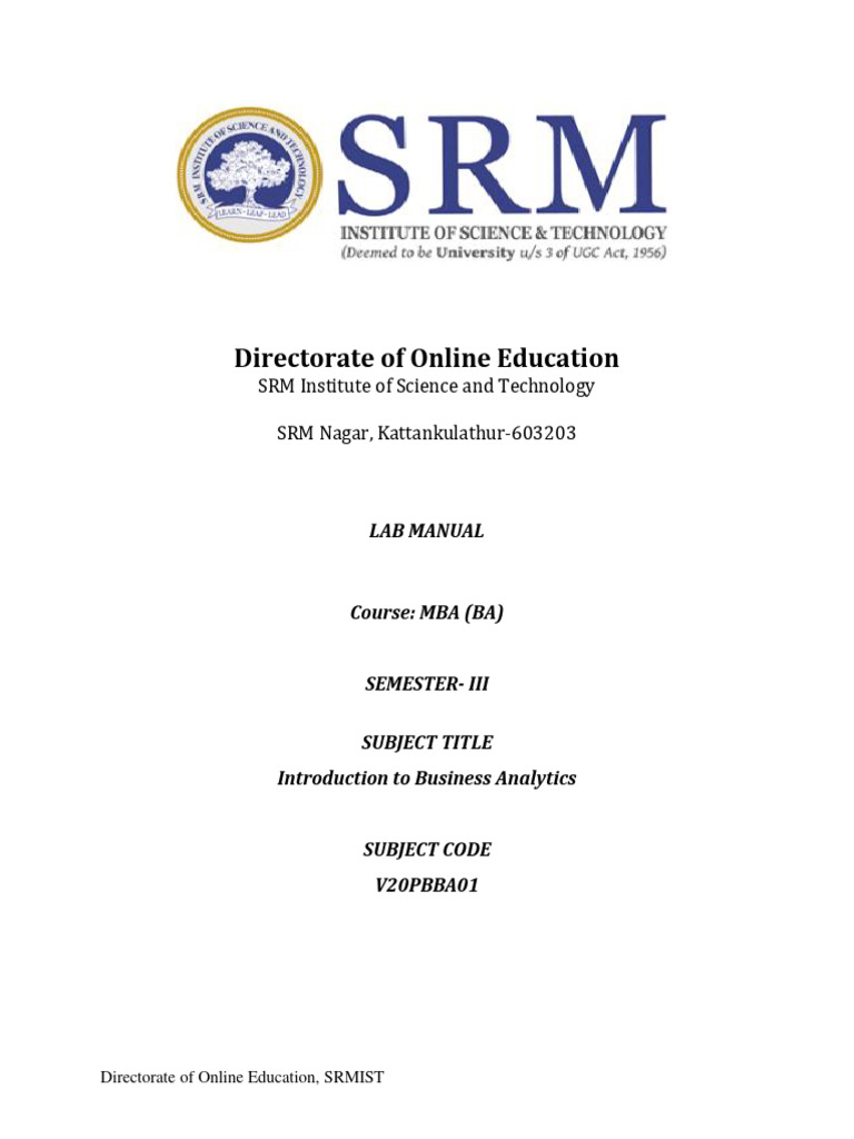 MBA Business Analytics Lab Manual | PDF | Histogram | Spss