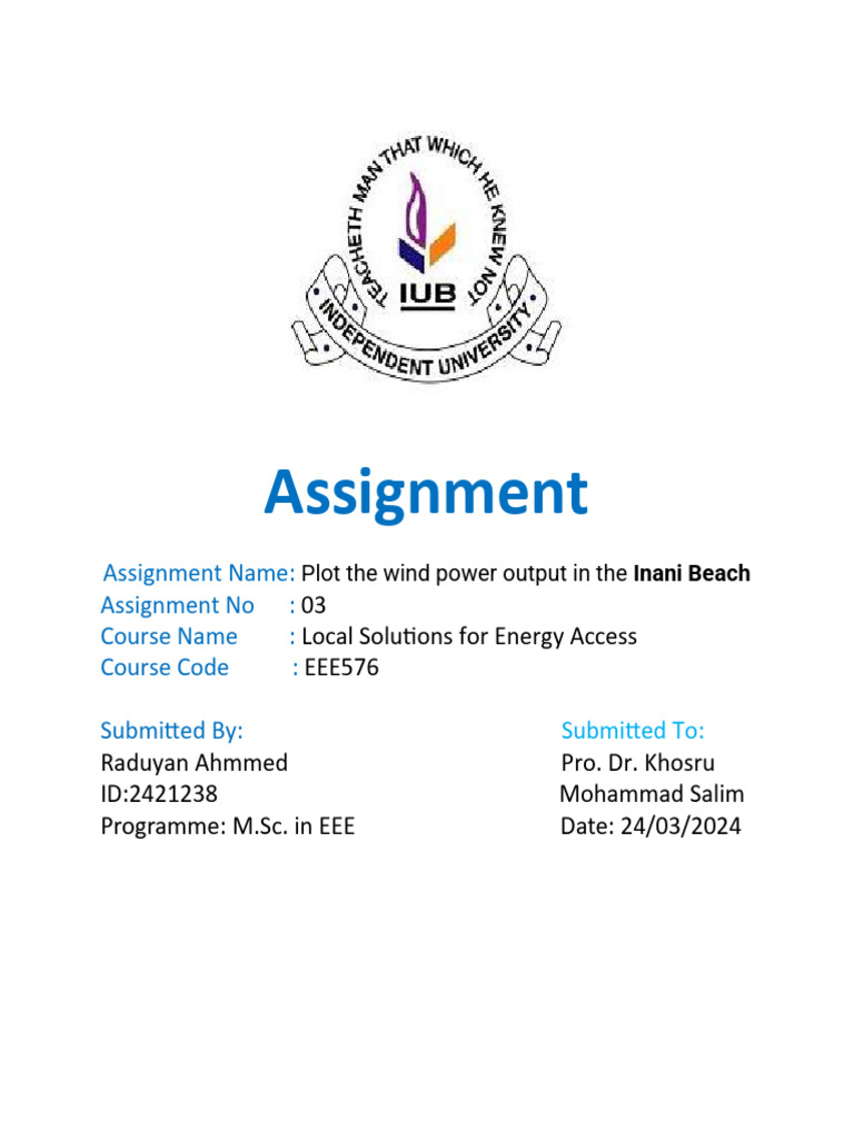 Assignment 3, Wind Power Output | PDF