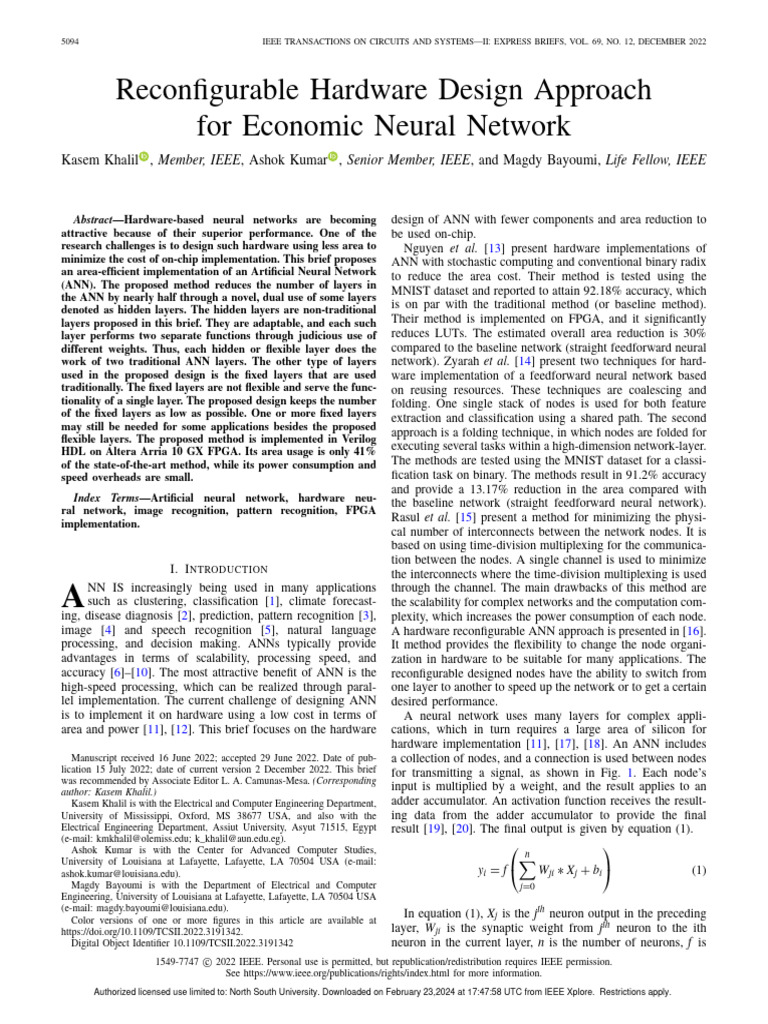 Reconfigurable Hardware Design Approach For Economic Neural Network | PDF | Artificial Neural ...