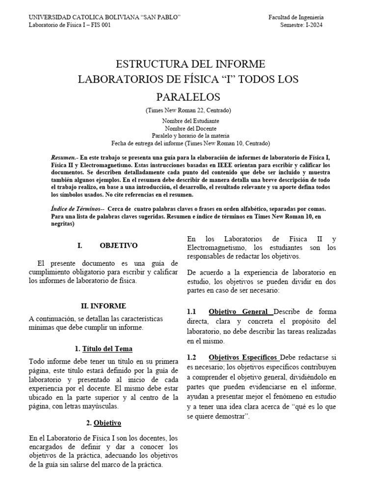 Estructura de Informes Fisica | PDF | Linealidad | Laboratorios