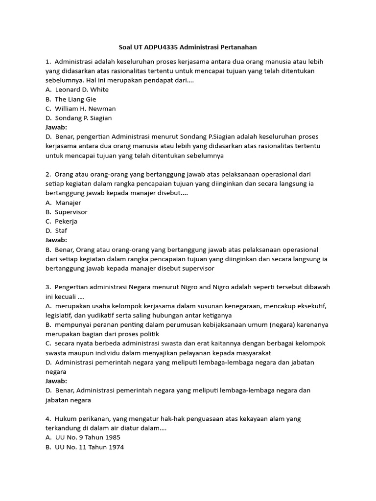 Contoh Soal Ujian Administrasi Pertanahan UT | PDF | Hukum
