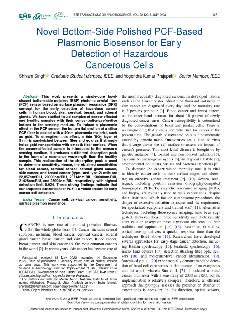 Novel Bottom-Side Polished PCF-Based Plasmonic Biosensor For Early Detection of Hazardous ...