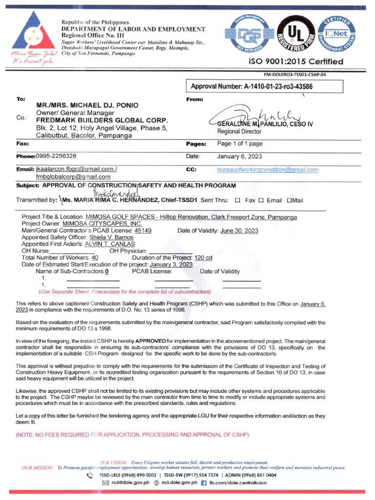 Approved DOLE CSHP | PDF