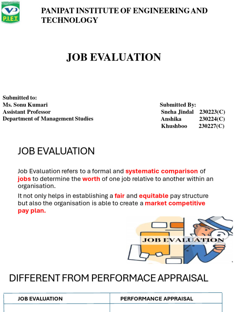 JOB EVALUATION Presentation HRM MBA (1st Year) | PDF | Evaluation ...