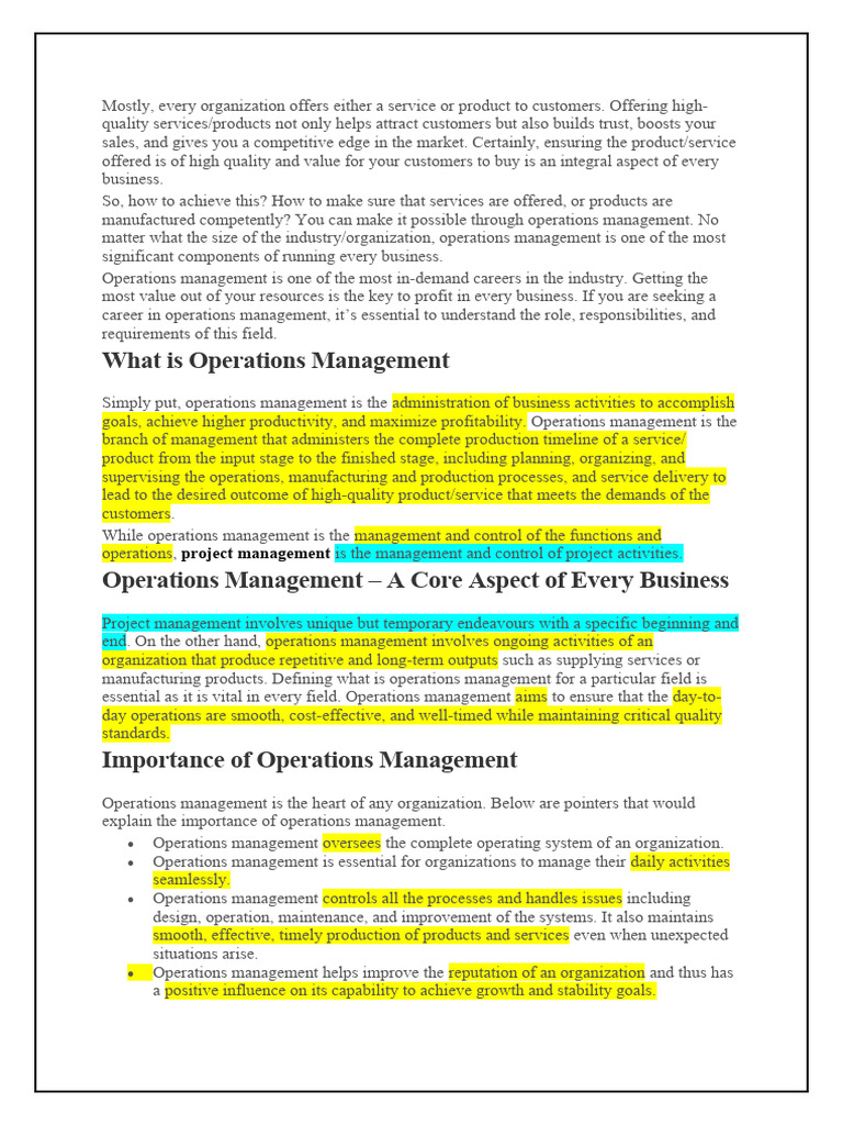 Importance and scope of Operations Management | PDF | Operations Management | Project Management