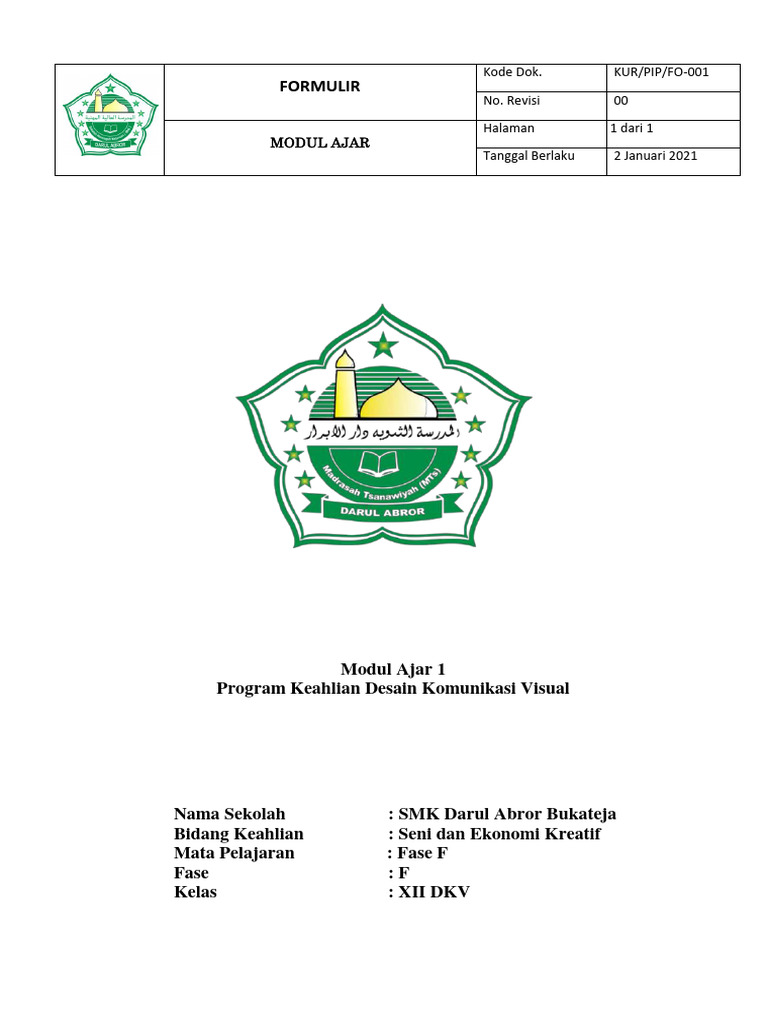 Modul Ajar Fase F (Animasi) | PDF