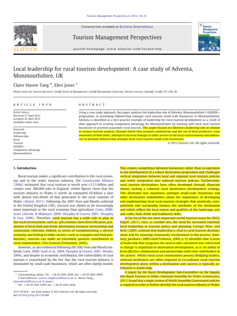 Local Leadership For Rural Tourism Development A Case Study of Adventa ...