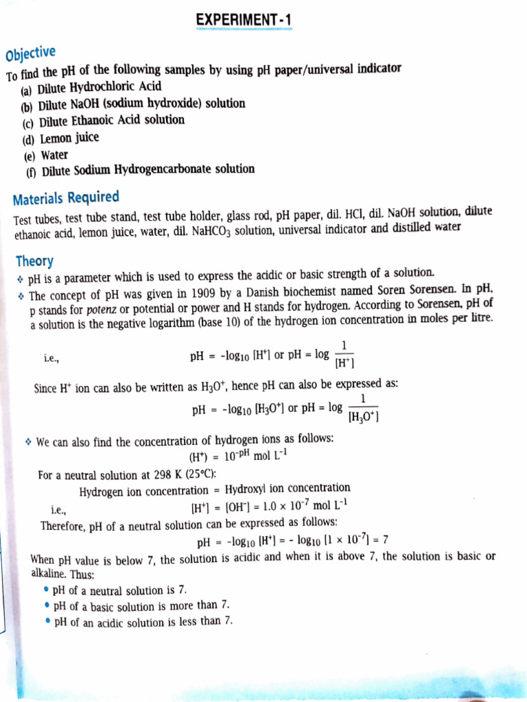 Class X Chemistry Practical Work | PDF | Ph | Acid