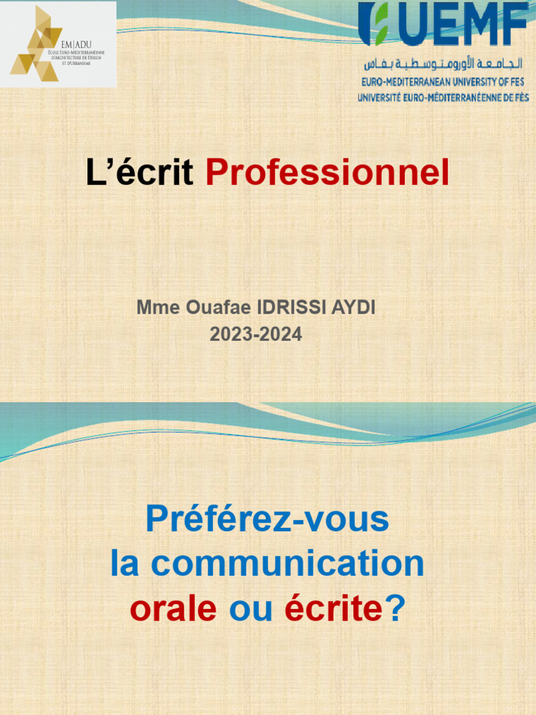 Ecrit Professionnel Rapport de Stage | PDF | la communication | Business