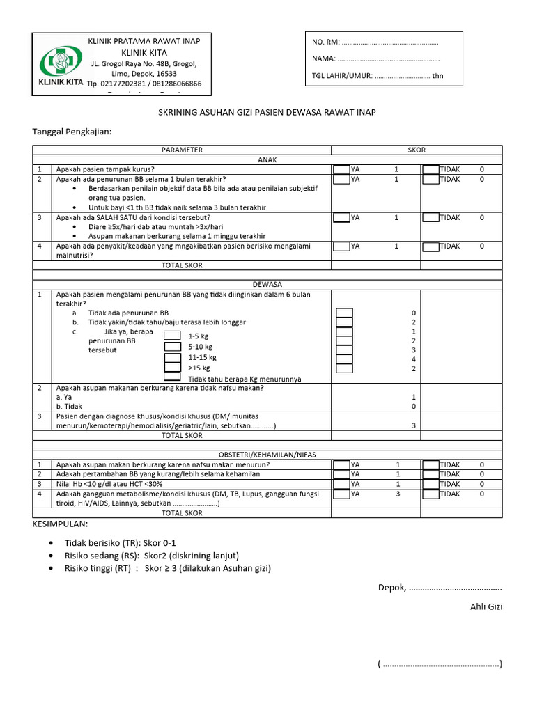 Form Skrining Pasien | PDF