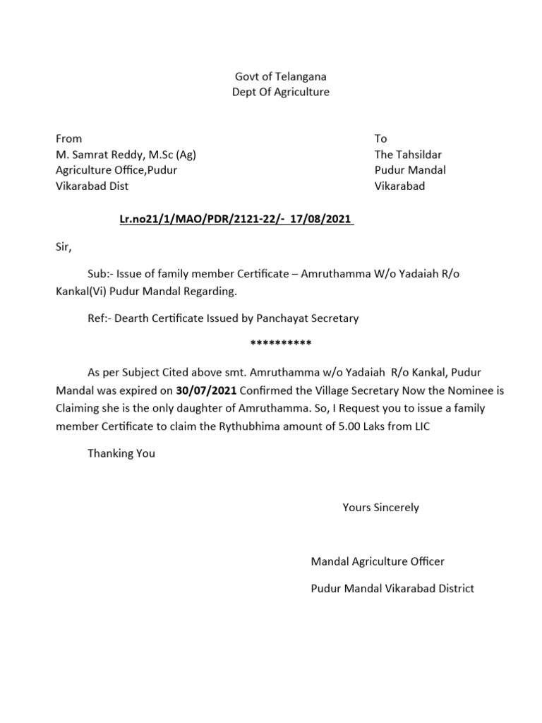 Family Member Certificate | PDF