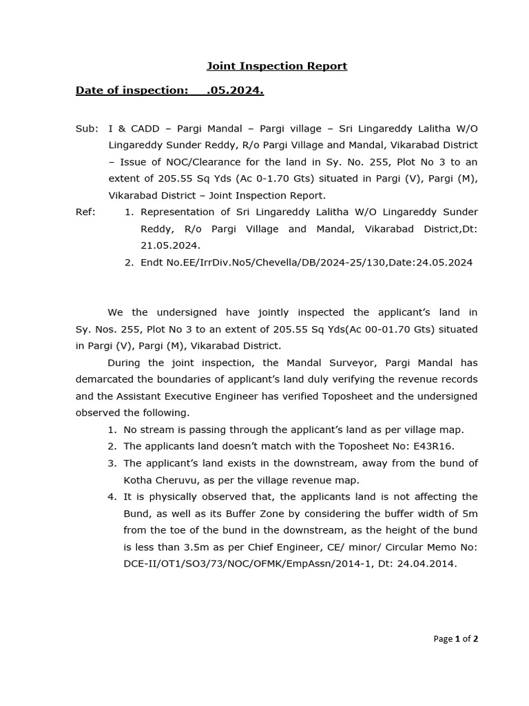 Joint Inspection Report | PDF