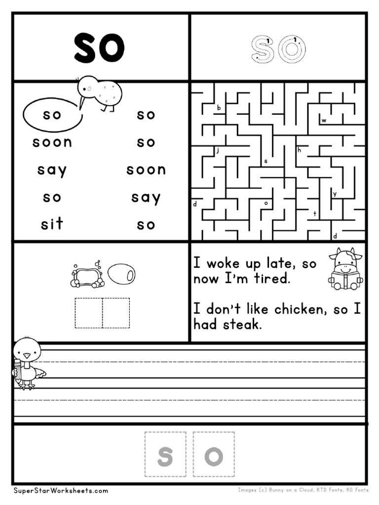 Sight Word Worksheet SO | PDF