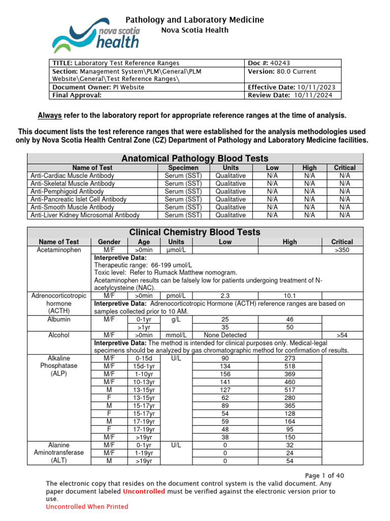 Laboratory Test Reference Ranges | PDF | Low Density Lipoprotein ...