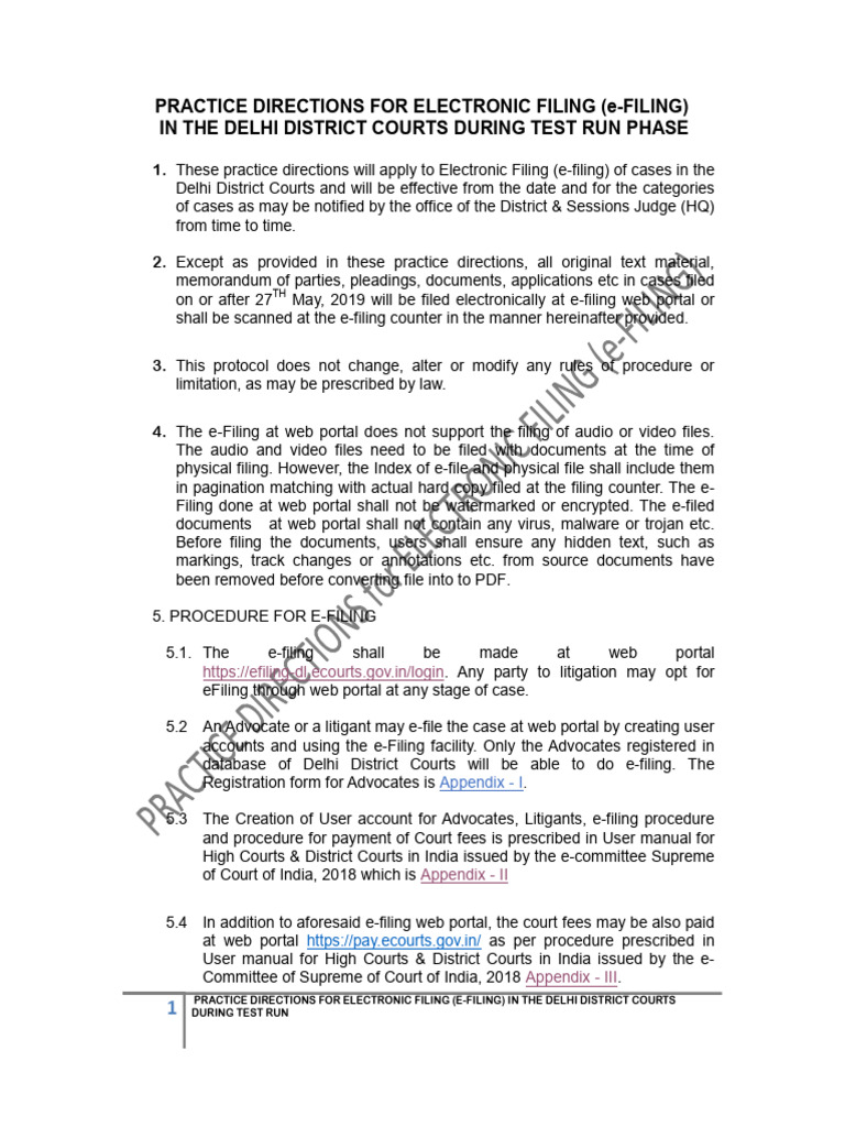 Practice Directions For Electronic Filing (E-Filing) in The Delhi ...