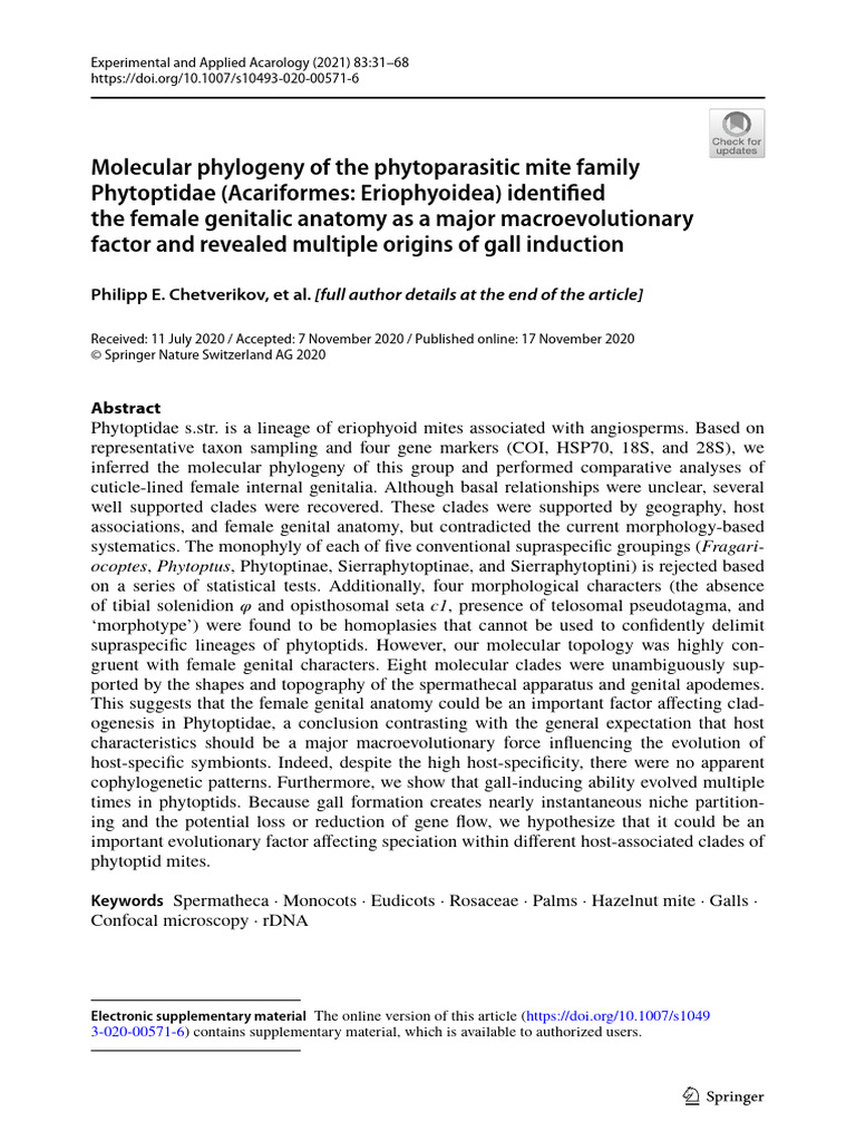 Molecular Phylogeny of The Phytoparasitic Mite Family | PDF | Plants ...