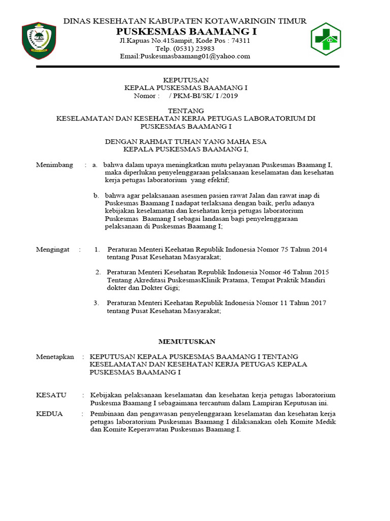 8.1.2.7 SK (K3) Kesehatan Dan Keselamatan Kerja BG Ptgs Lab | PDF