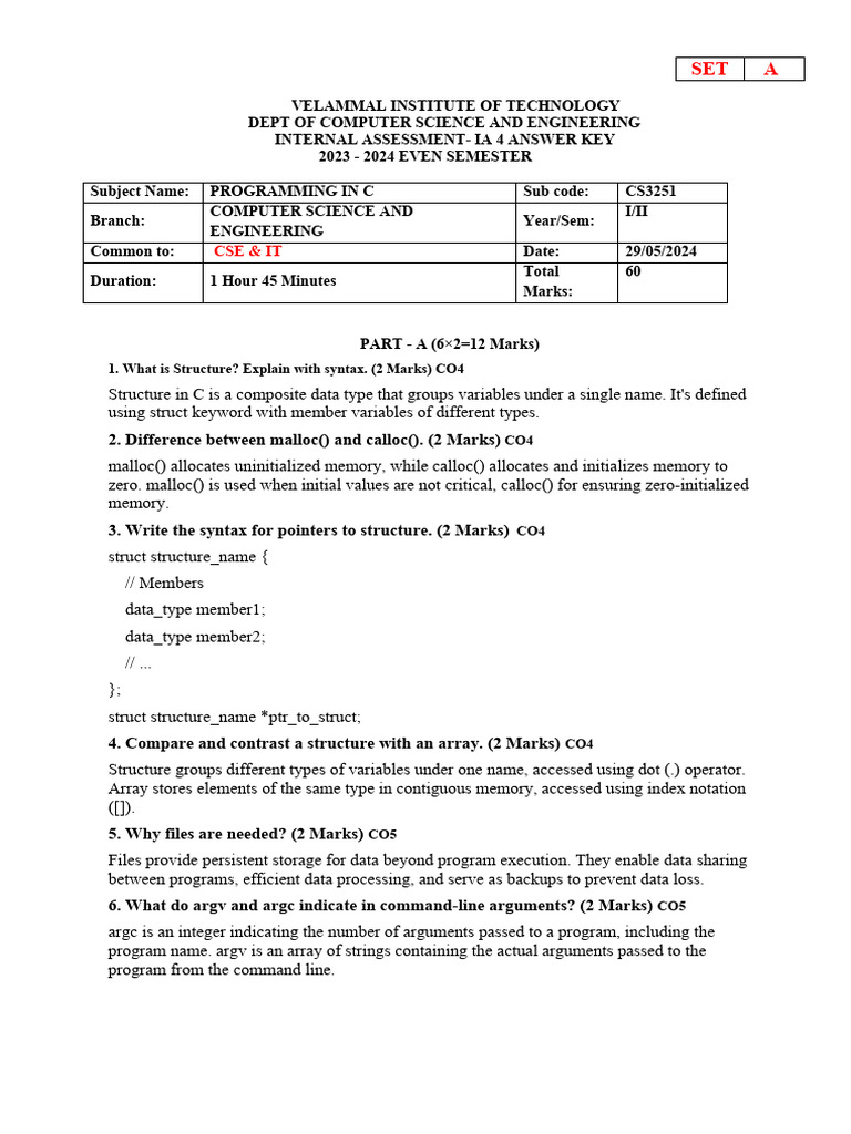 C Answer Key Pdf Parameter Computer Programming Variable Computer Science 
