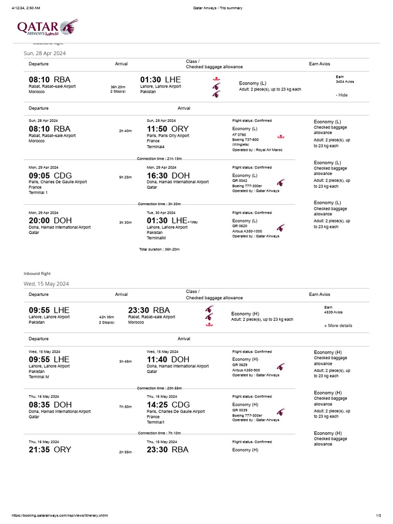 Qatar Airways - Trip Summary Ikrame | PDF | Aviation