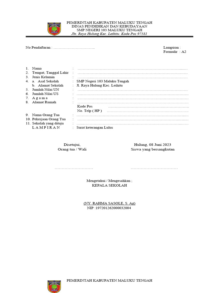 Contoh FORMULIR A2 | PDF | Karier & Perkembangan | Olahraga & Rekreasi