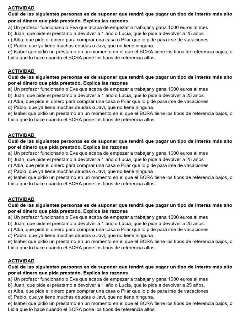 Actividad N 5 Tipo de Int | PDF | Tasas de interés | Interés