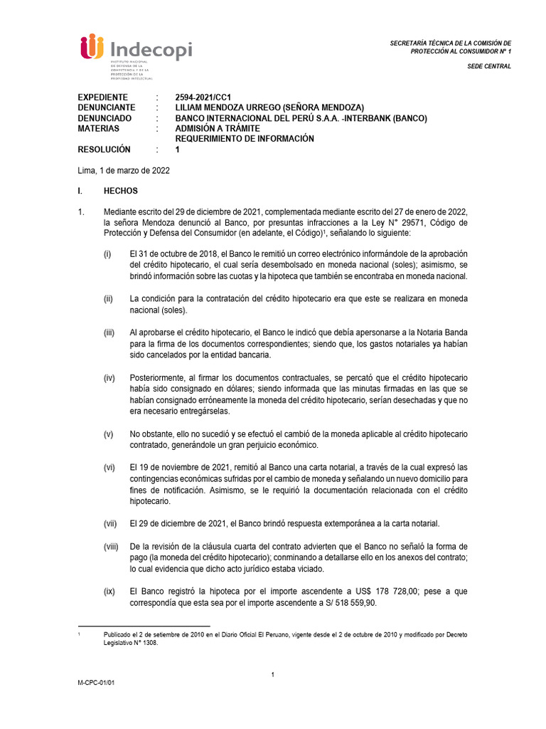 2594-2021-CC1 RESOLUCION 1 (F) - Signed | PDF | Protección al Consumidor | Hipotecas