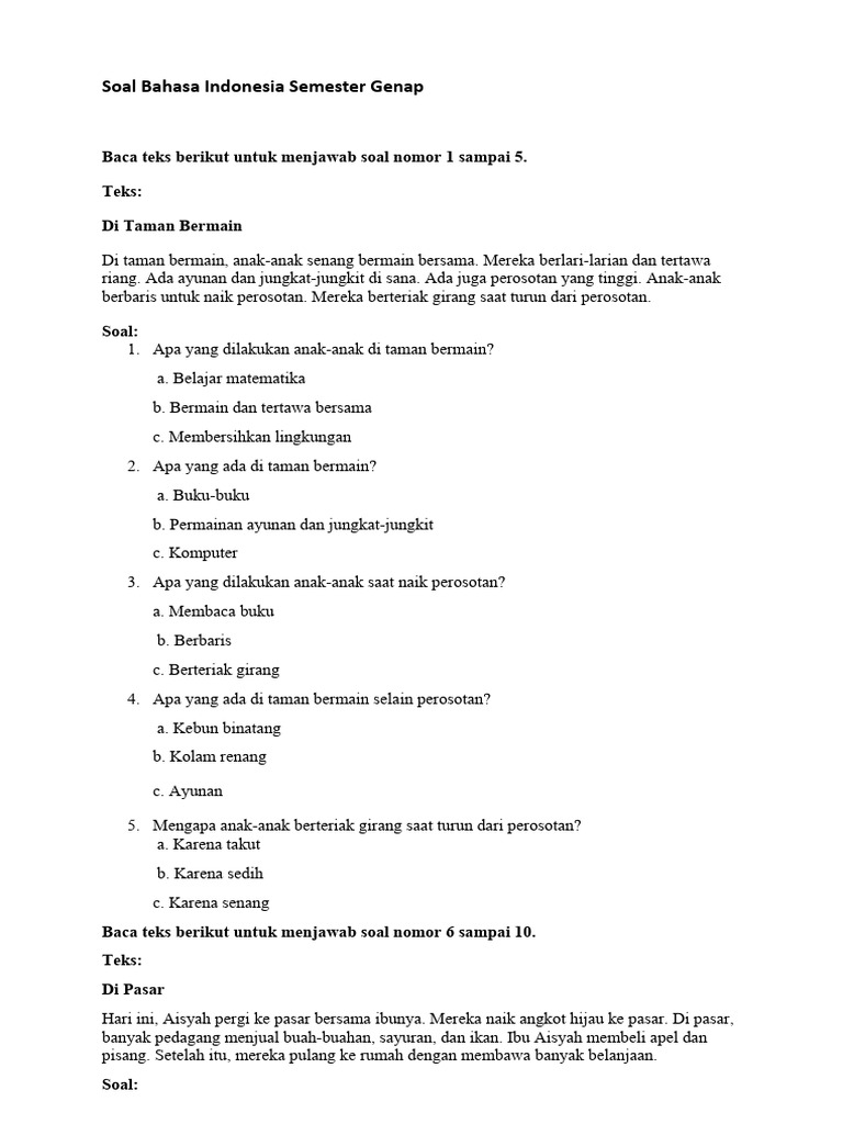 Soal Bahasa Indonesia Semester Genap | PDF