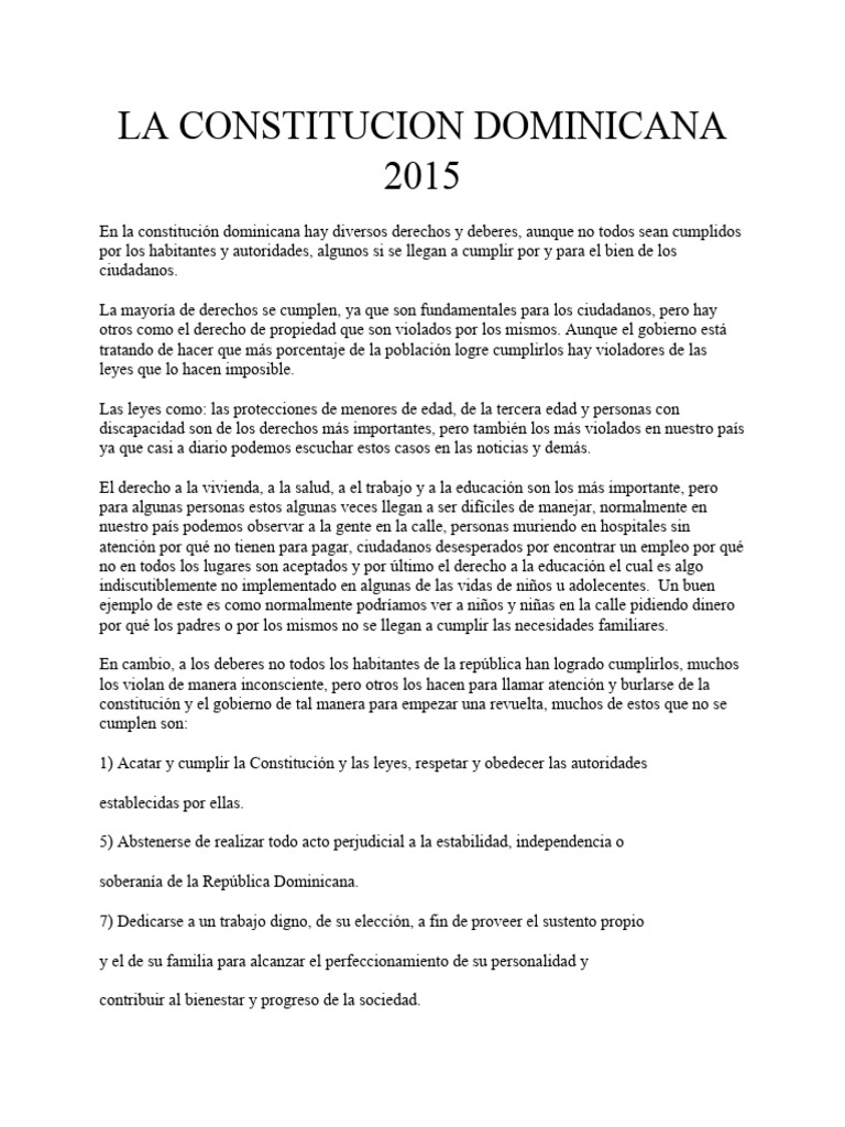 La Constitucion Dominicana 2015 Nueva | Descargar gratis PDF | República Dominicana | Constitución
