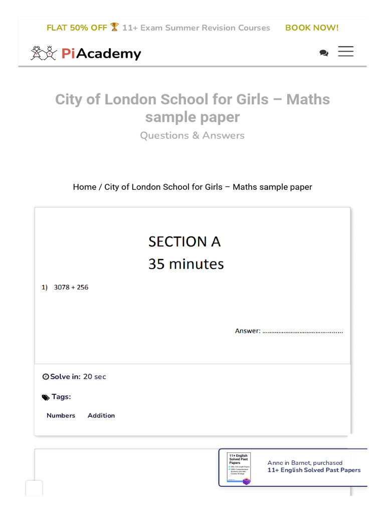 City of London School For Girls 11+ Maths Solved Sample Paper | PDF ...