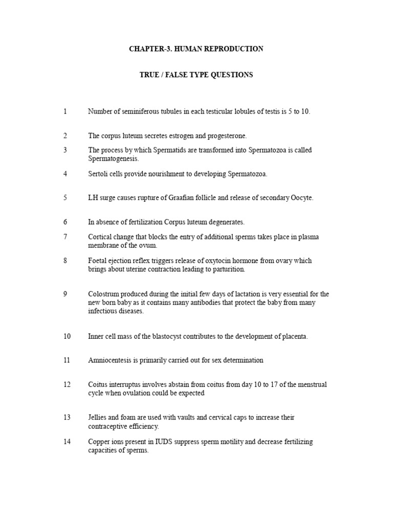 3-Human Reproduction True False | PDF | Menstrual Cycle | Ovary
