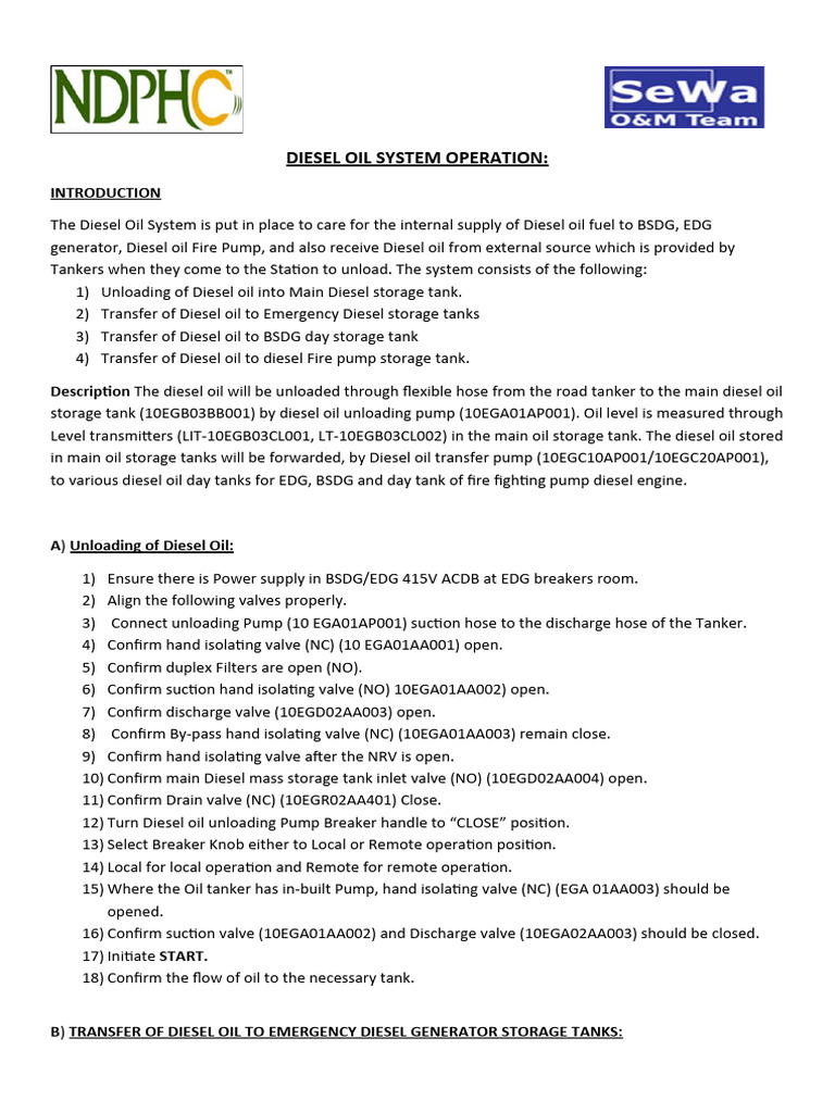 Diesel Oil System Operation | PDF | Pump | Valve