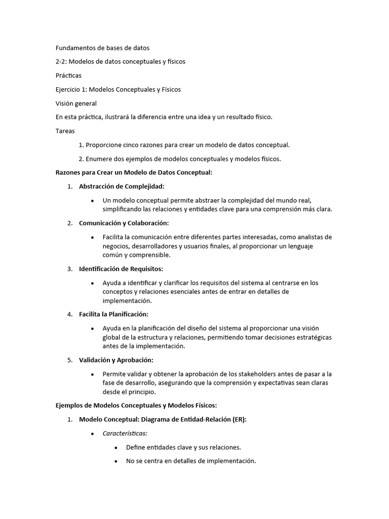 Modelos de Datos: Conceptuales y Físicos | PDF | Modelo conceptual ...