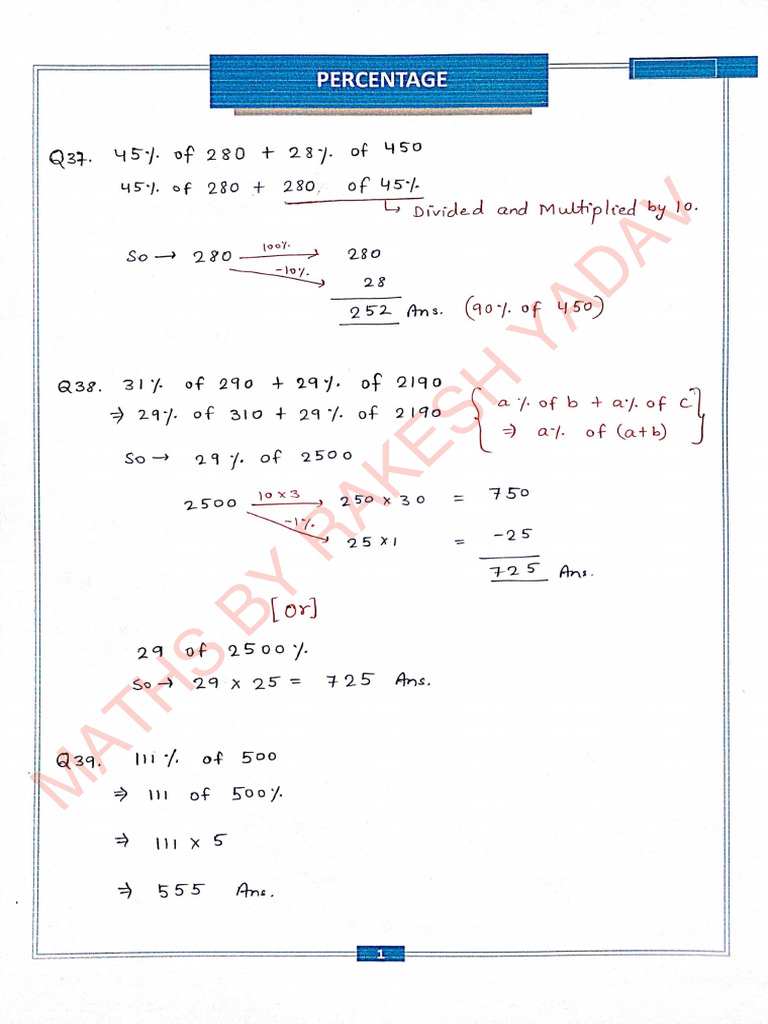 Percentage Notes Class-5 | PDF
