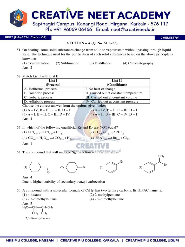 Neet Chemistry2024 Detailed Solutions | PDF | Reaction Rate Constant | Acid