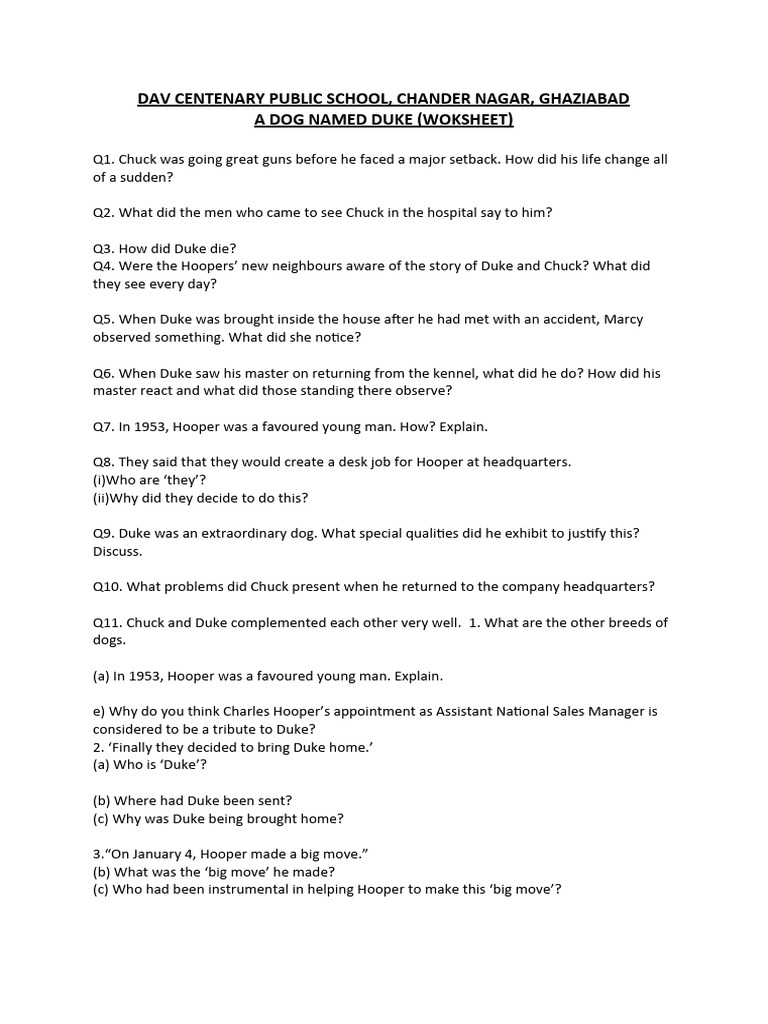 A Dog Named Duke Worksheet | PDF | Dogs