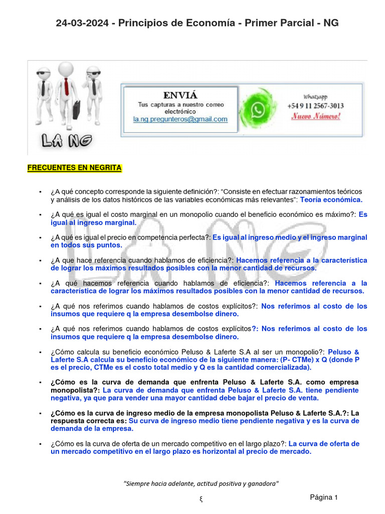 24 03 2024 Principios de Economía Primer Parcial NG? | PDF | Monopolio | Mercado (economía)