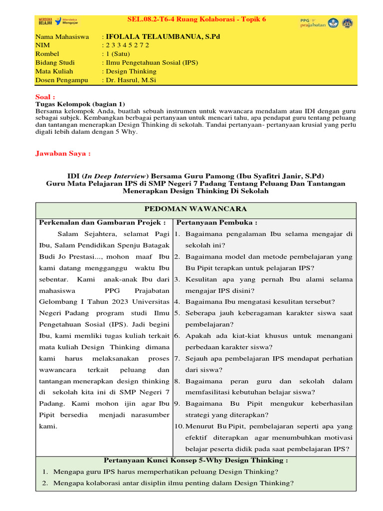 SEL.08.2-T6-4 Ruang Kolaborasi - Topik 6 MK Design Thinking (Ifol Tel) | PDF | Kesehatan Holistik